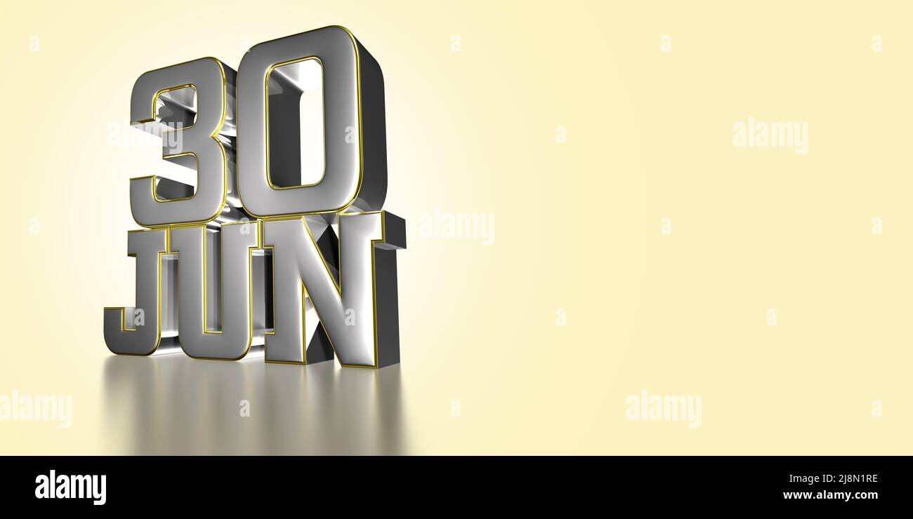 JUNE 30 th.Day 30 of June month stainless steel gold rim 3D ...