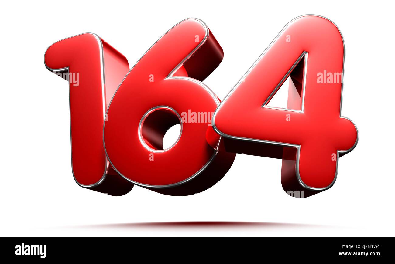 Rounded red number 164 3D illustration on white background have work ...