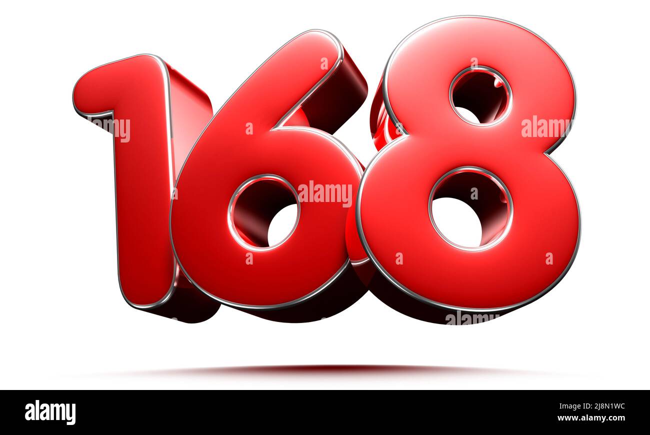 Rounded red number 168 3D illustration on white background have work ...