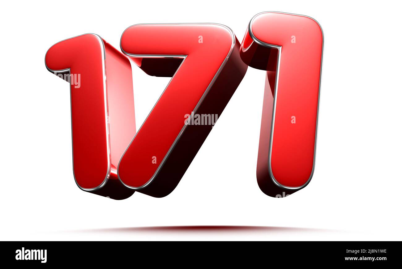 Rounded red number 171 3D illustration on white background have work ...