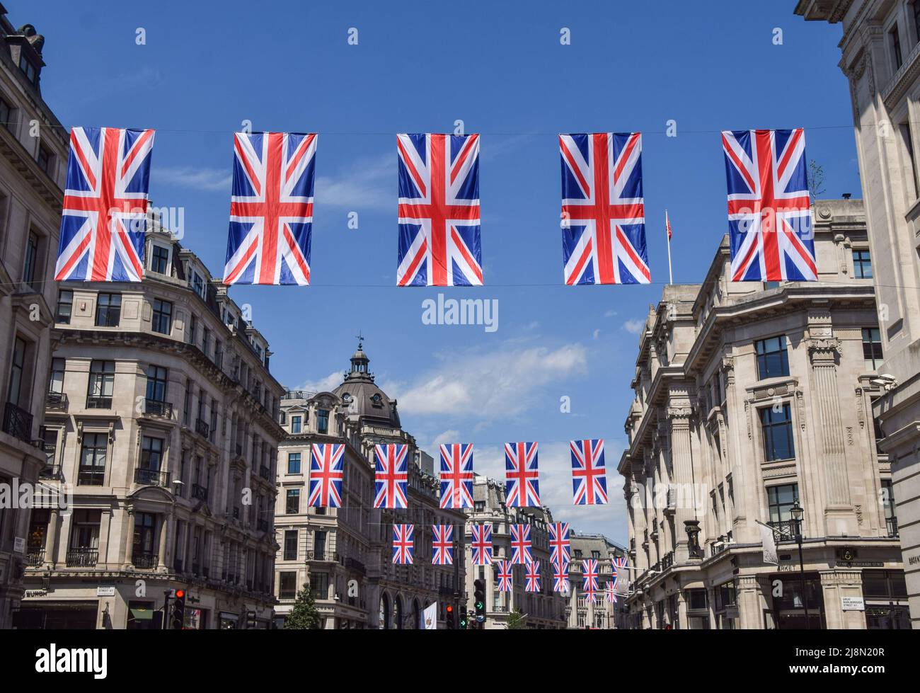 London, UK. 17th May 2022. Union Jack flags decorate Regent Street for ...