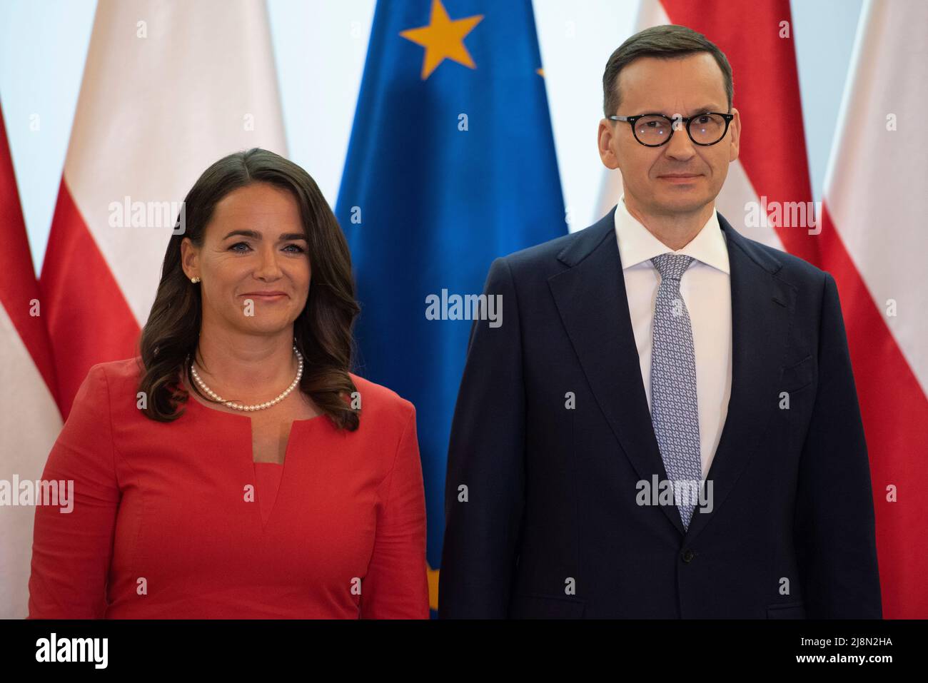 Warsaw, Warsaw, Poland. 17th May, 2022. Polish PM MATEUSZ MORAWIECKI (R ...
