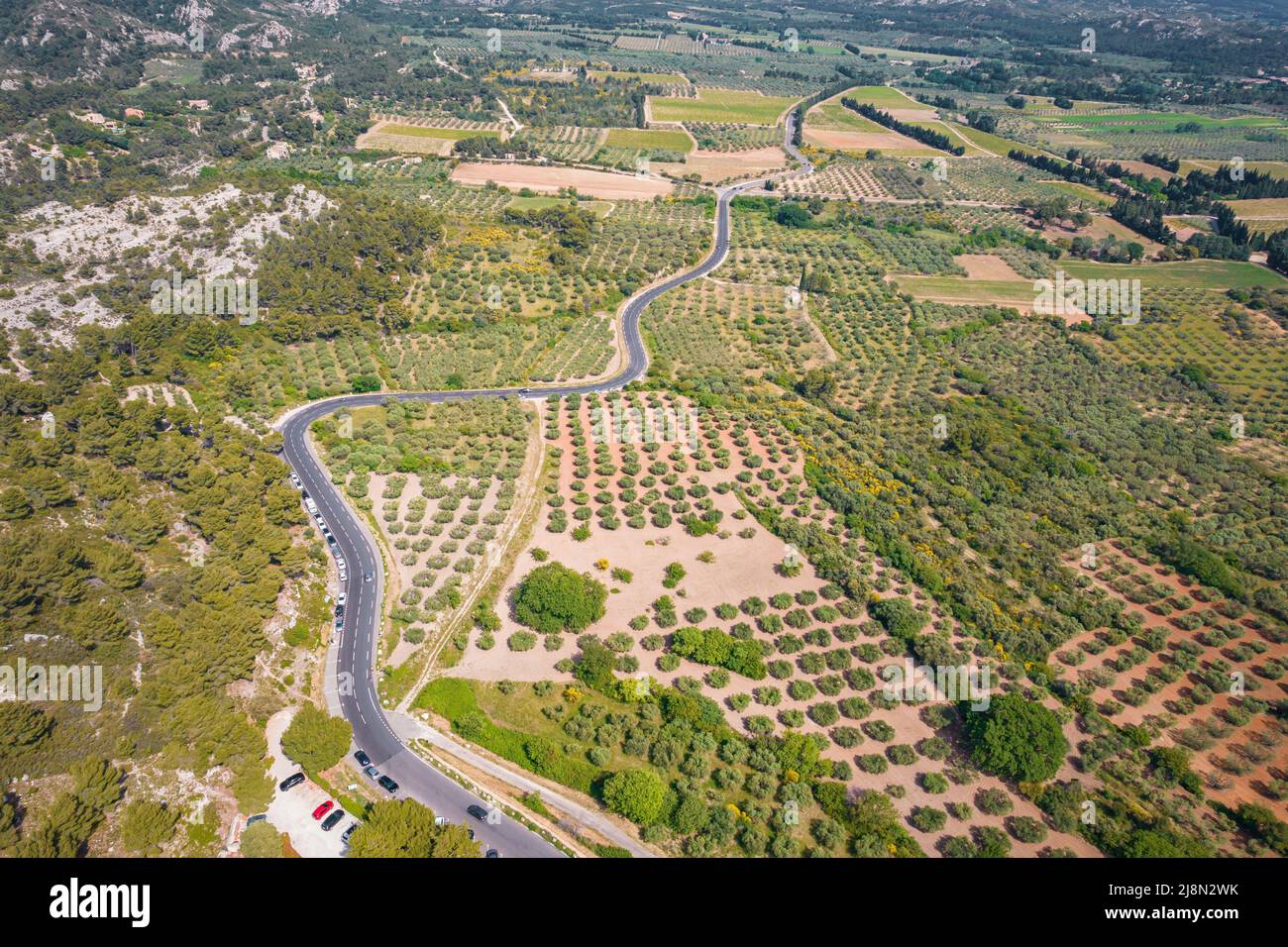 Aerial view of asphalt road in the countryside in the mountain Stock ...