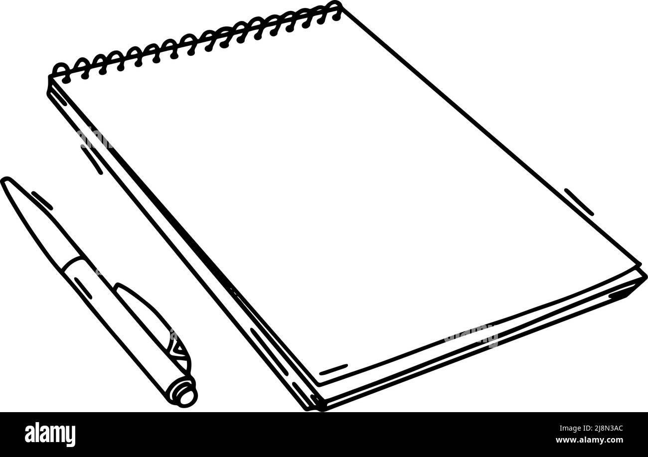 Note pad and pen icons. Outlined on white background Stock Vector Image ...