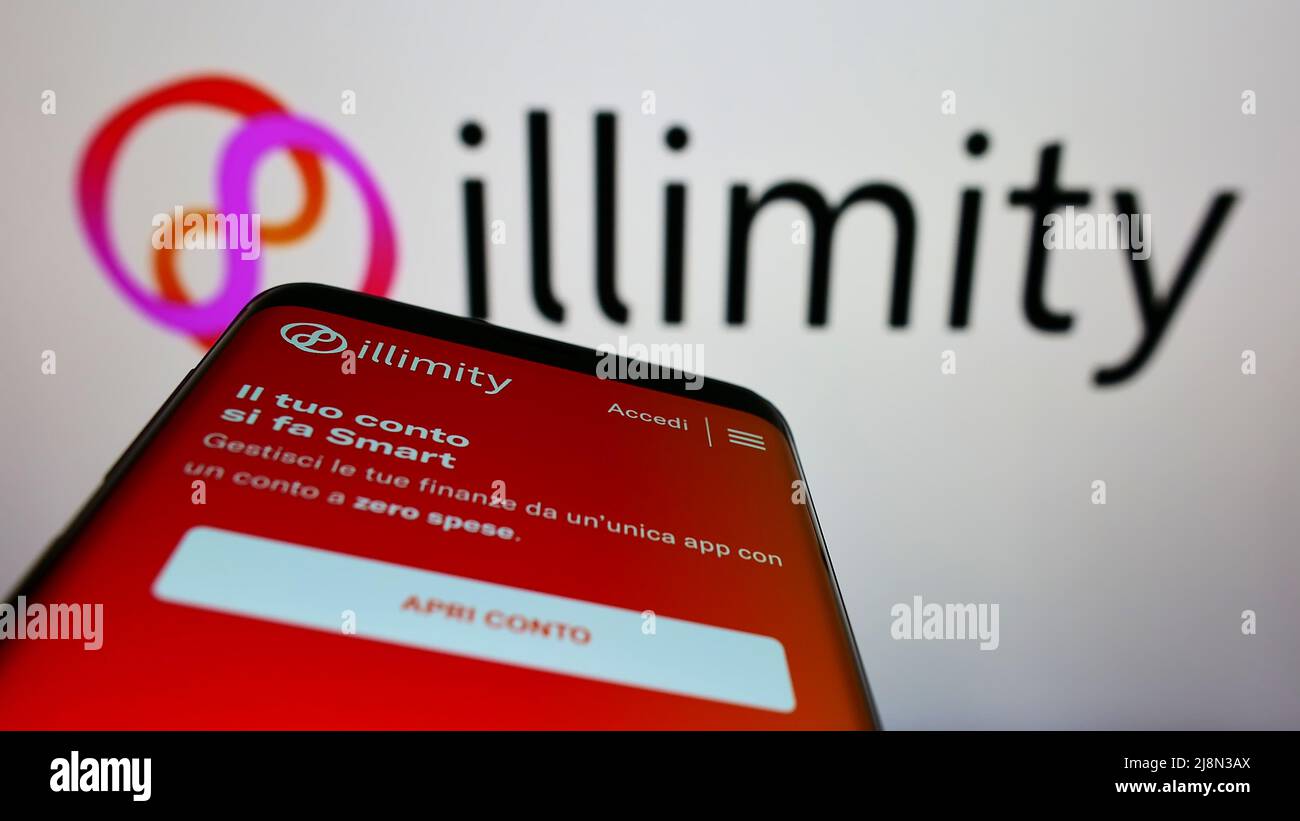 Mobile phone with website of Italian company illimity Bank S.p.A. on ...