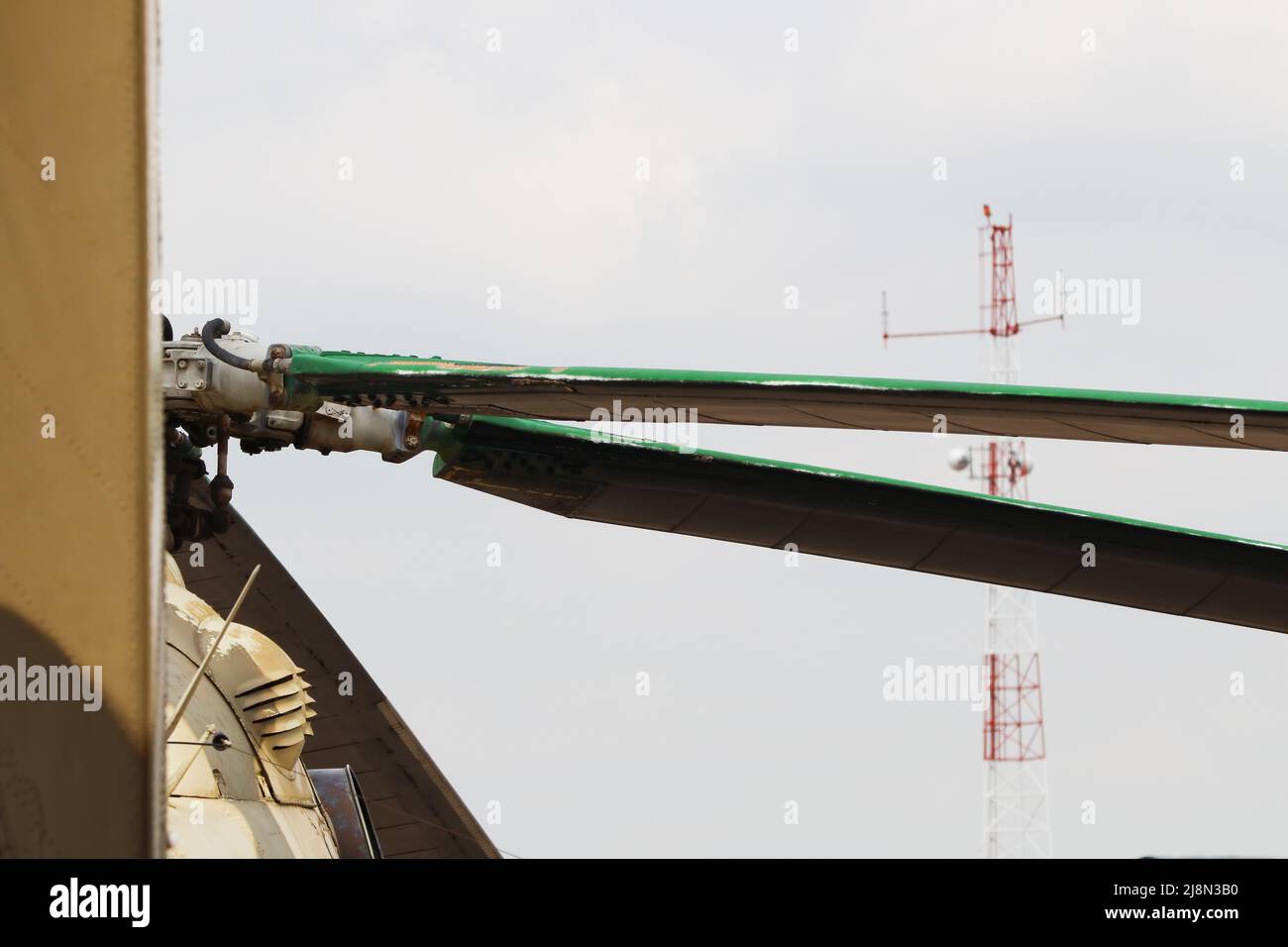 Military Attack Helicopter Close-up Abstract With Radio Tower Stock ...