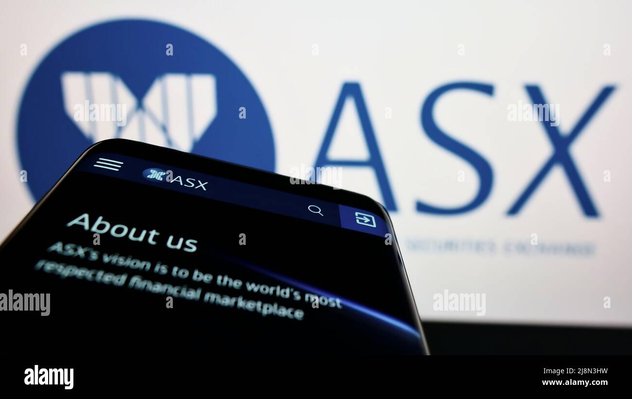Smartphone with website of Australian Securities Exchange Ltd (ASX) on ...