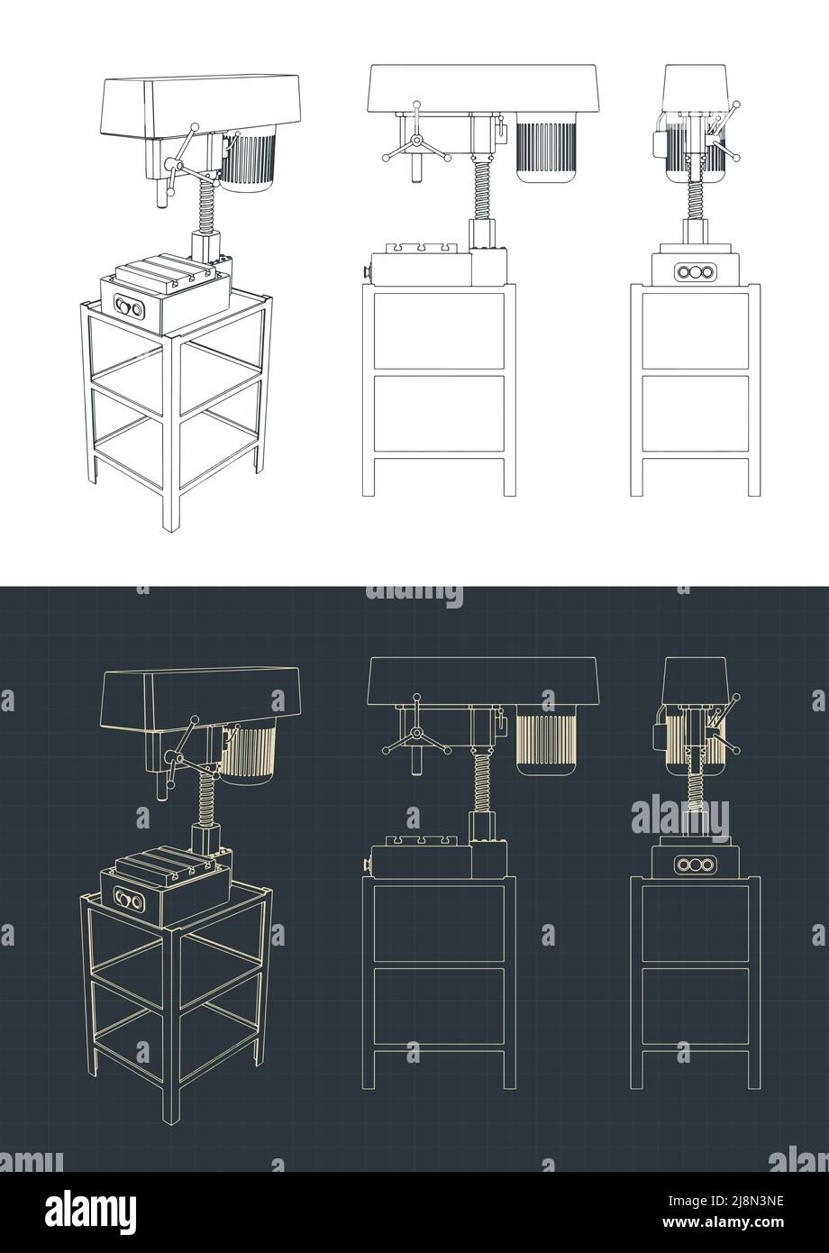 Stylized vector illustration of drawings of drilling machine Stock ...