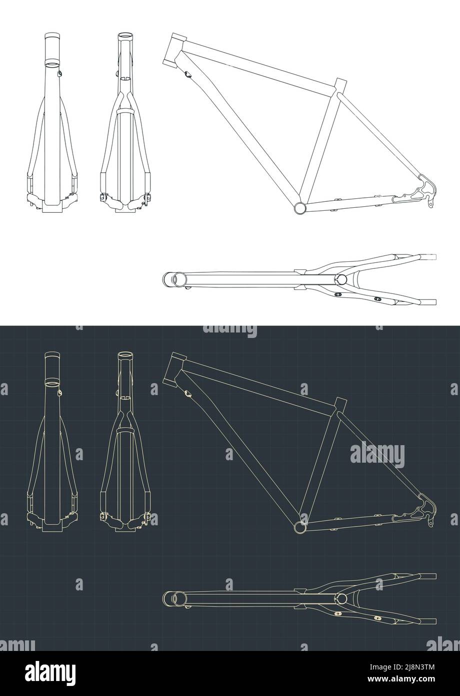 Stylized vector illustration of blueprints of bicycle frame Stock ...