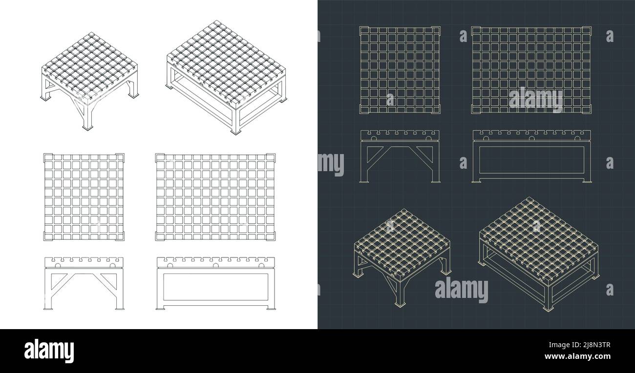 Stylized vector illustration of blueprints of welding tables Stock ...