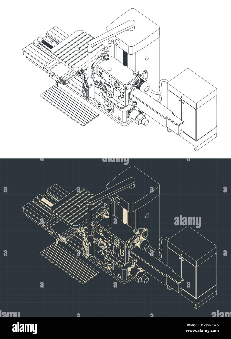 Stylized vector illustration of isometric blueprints of milling CNC machine Stock Vector Image ...