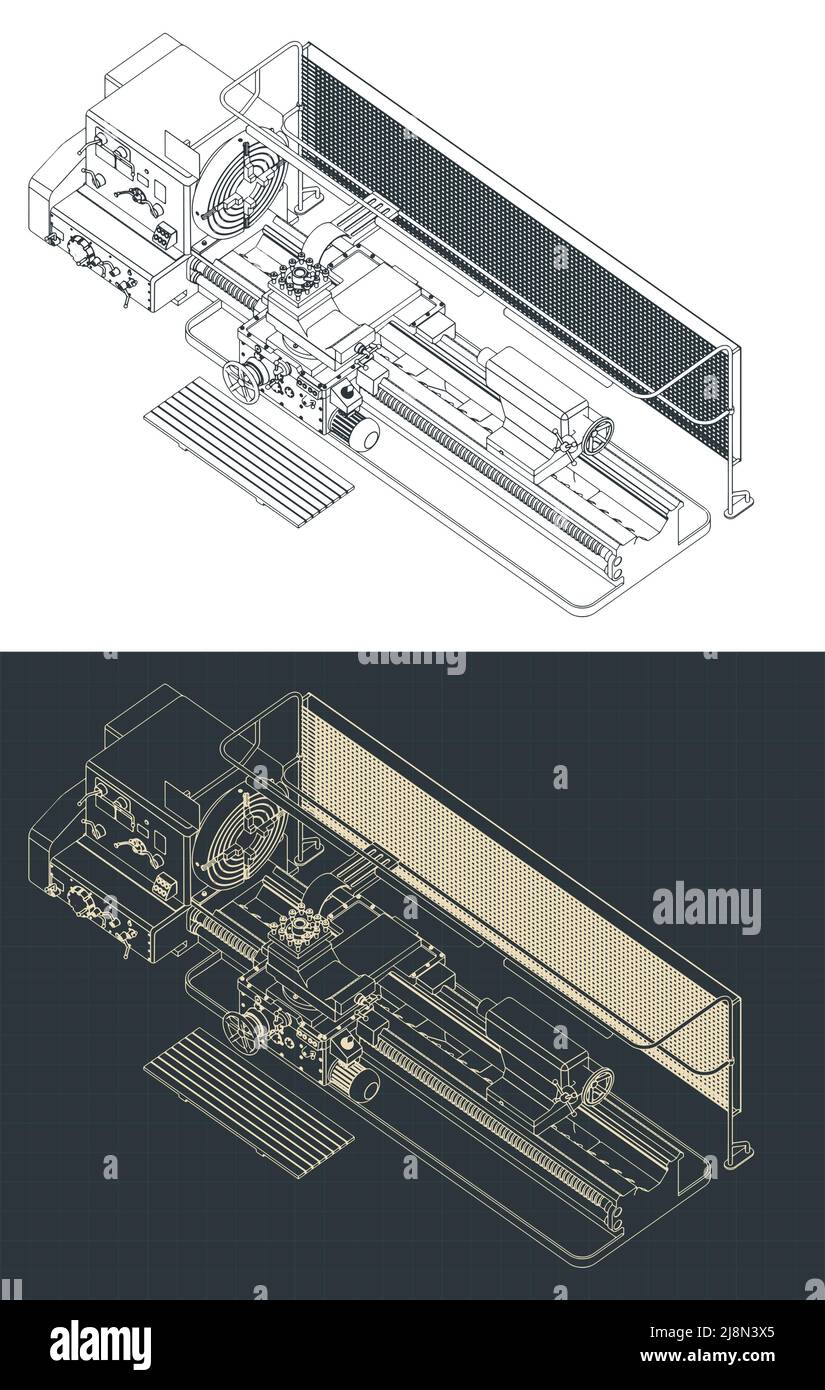 Stylized vector illustration of isometric blueprints of milling machine Stock Vector Image & Art ...