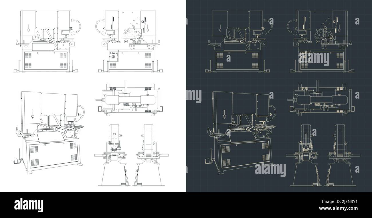 Stylized vector illustration of blueprints of punch machine Stock ...