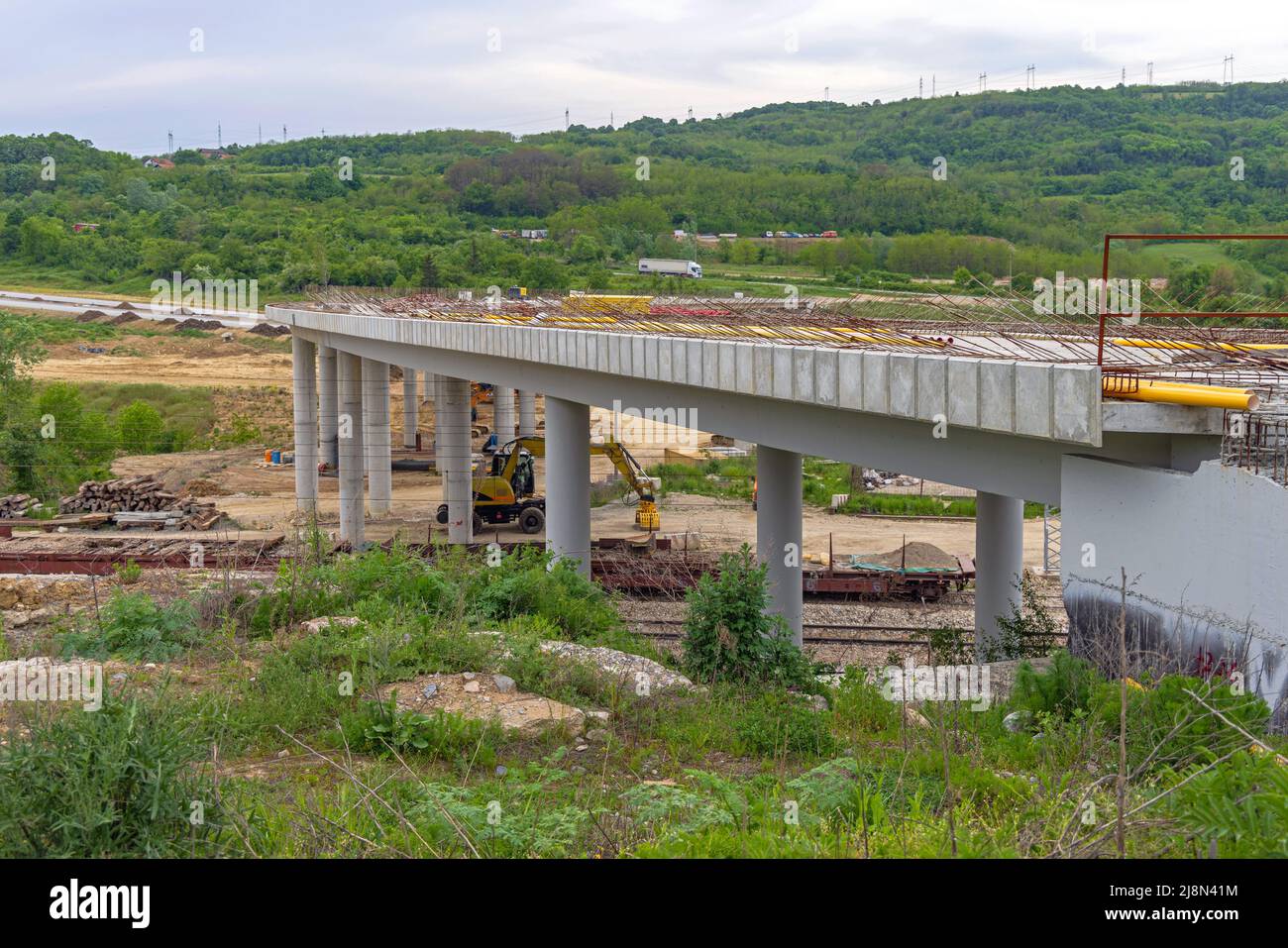 Concrete Road Bridge Highway Network Over Railway Construction Site ...