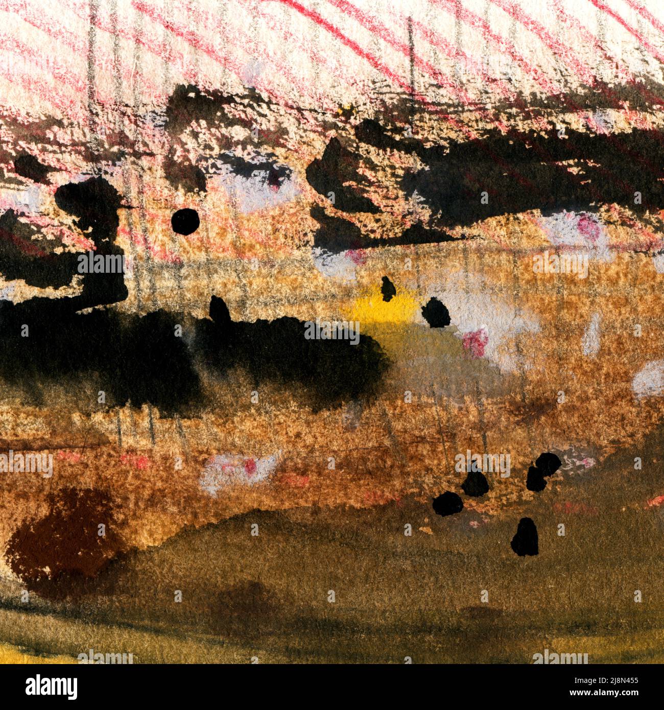 Abstract landscape pastel ink hand drawn illustration. Pale colors ...