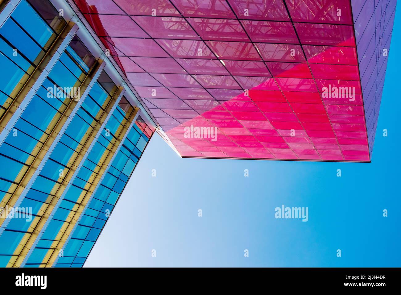 Abstract geometric background. Modern glass building. Bottom view Stock ...