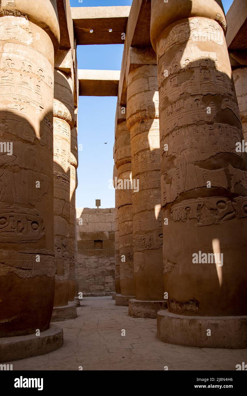 Columns in Great Hypostyle Hall at the Temple of Karnak (ancient Thebes ...