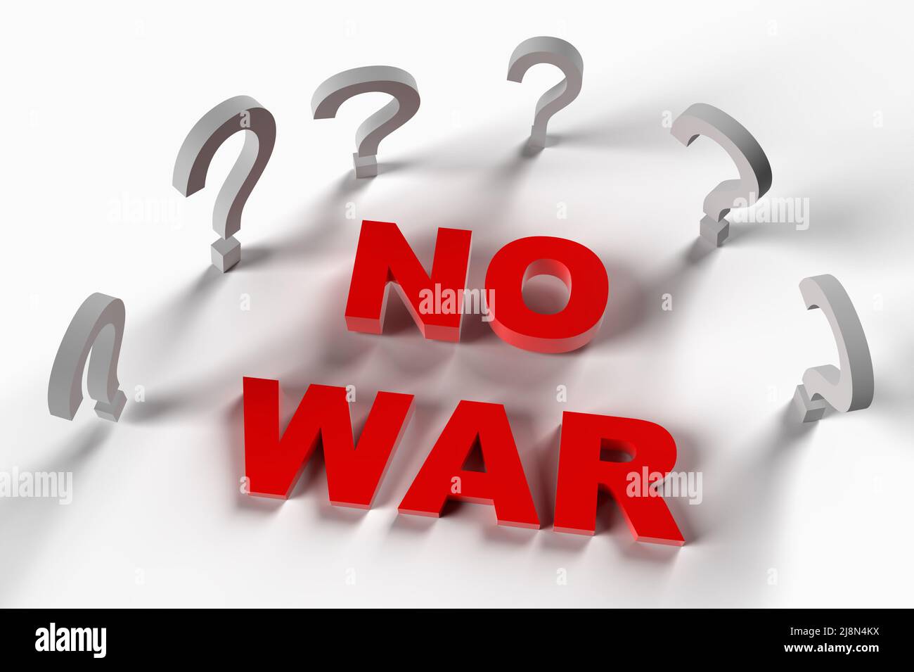 3d render of the inscription no war and question marks on a white ...