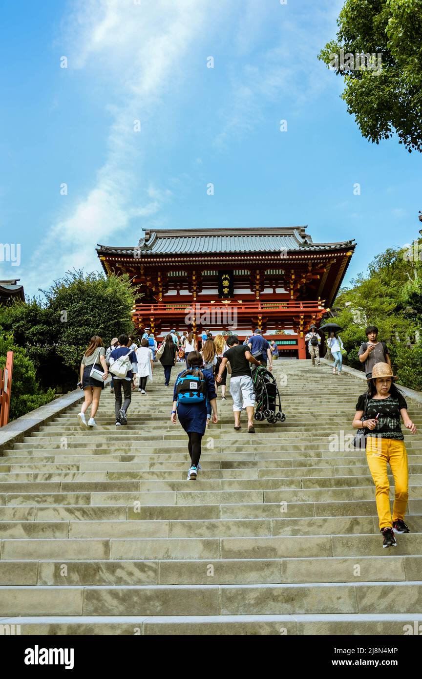 People climbing the stairs to the temple Stock Photo - Alamy