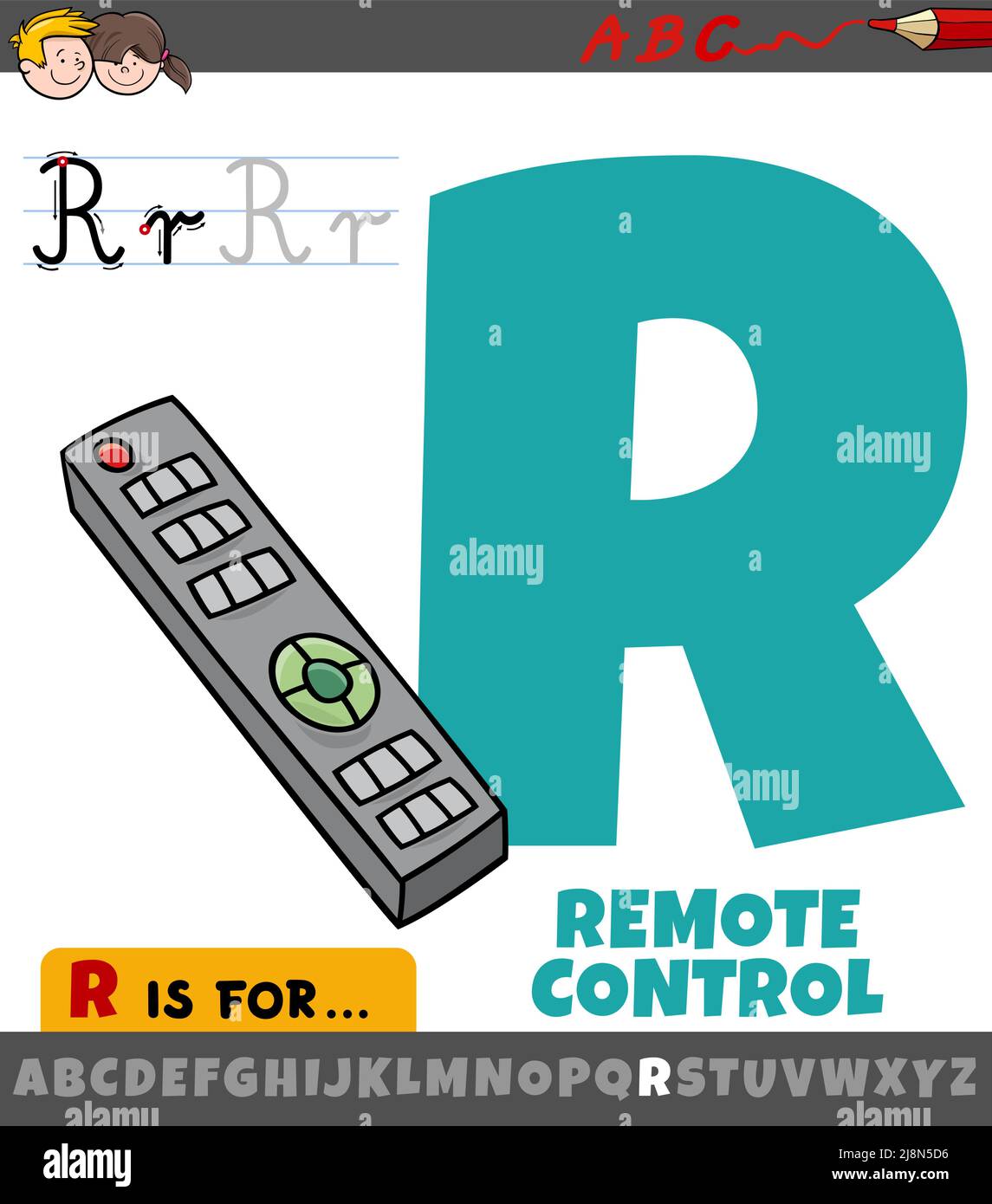 Educational cartoon illustration of letter R from alphabet with remote ...