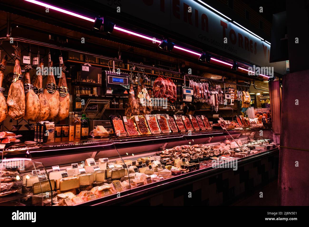 A meat market stall in Barcelona, Spain Stock Photo - Alamy