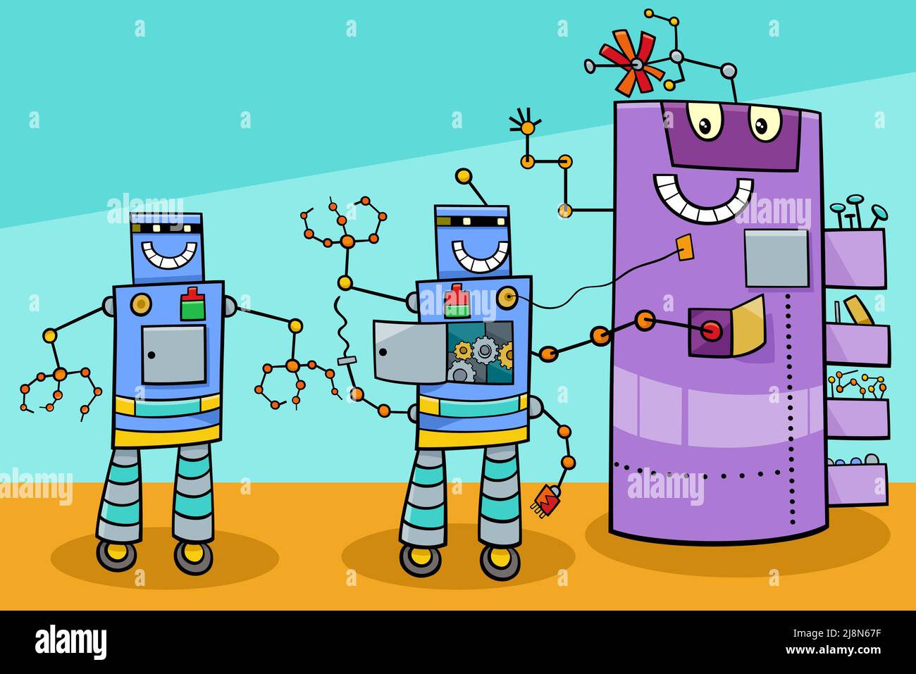 Cartoon illustration of funny robots comic characters Stock Vector ...