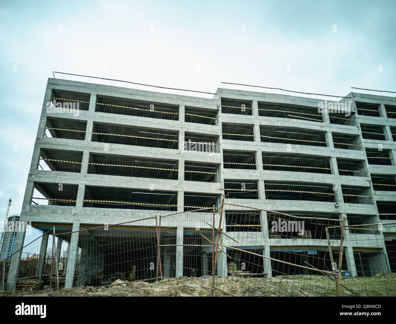 Construction of a multi-level parking for cars. Monolithic concrete ...