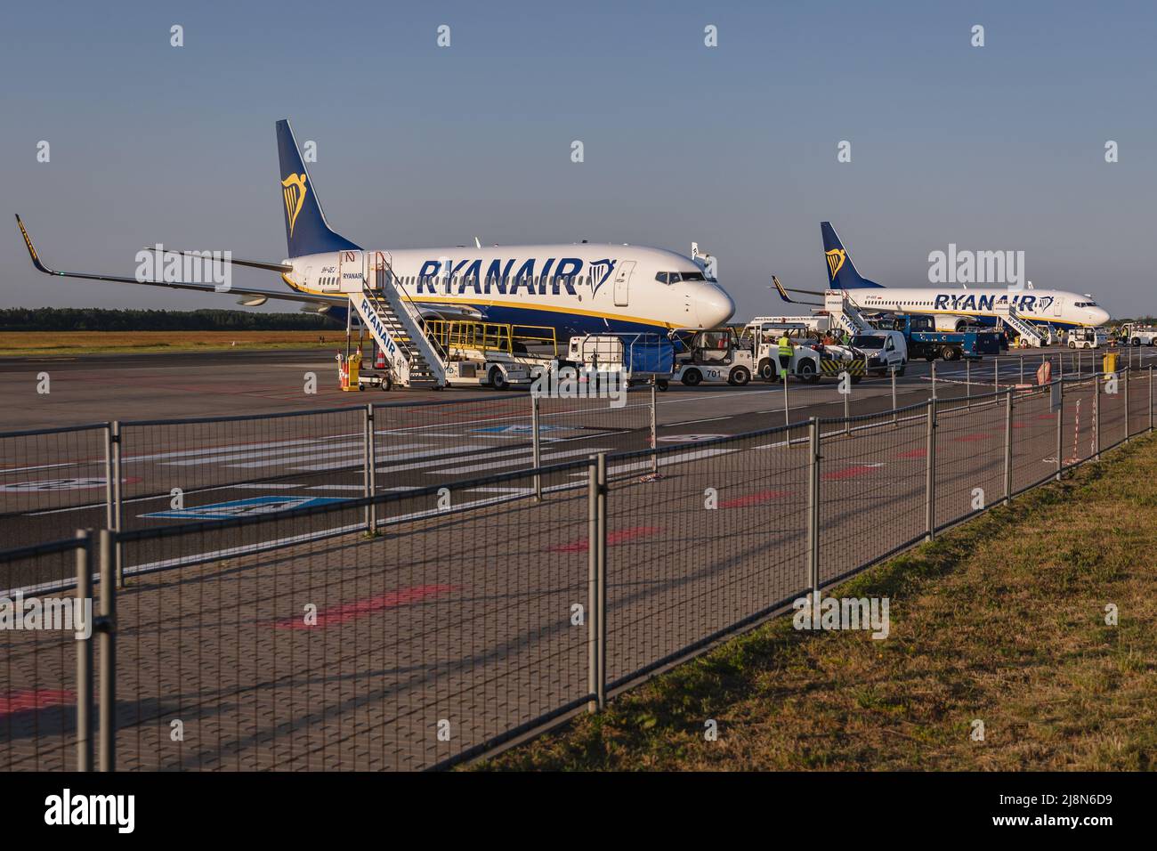 Ryanair Boeing 737-800 plane on Warsaw Modlin Airport in Moldin town ...