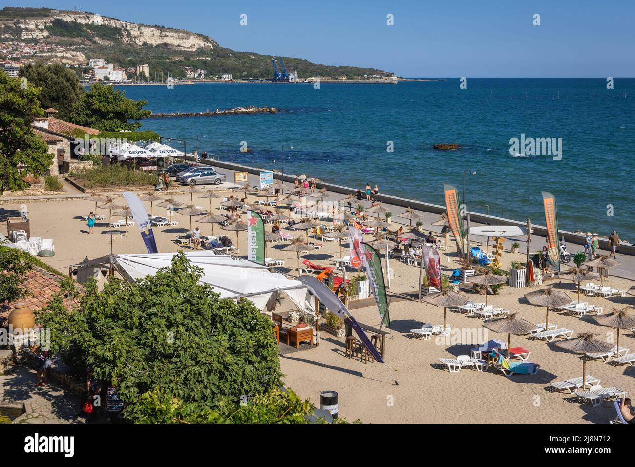 Black Sea sandy beach in Balchik, Black Sea coastal town in Southern ...