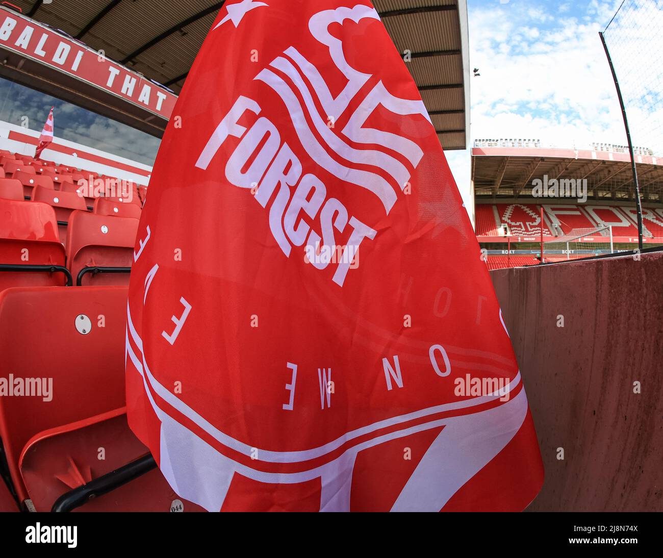 Nottingham Forest flags in The Trent End at the City Ground Stock Photo ...