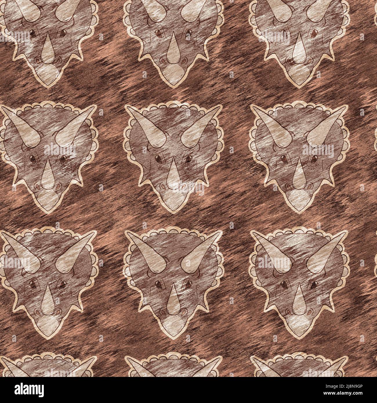 Hand drawn triceratops dinosaur seamless pattern. Gender Neutral ...