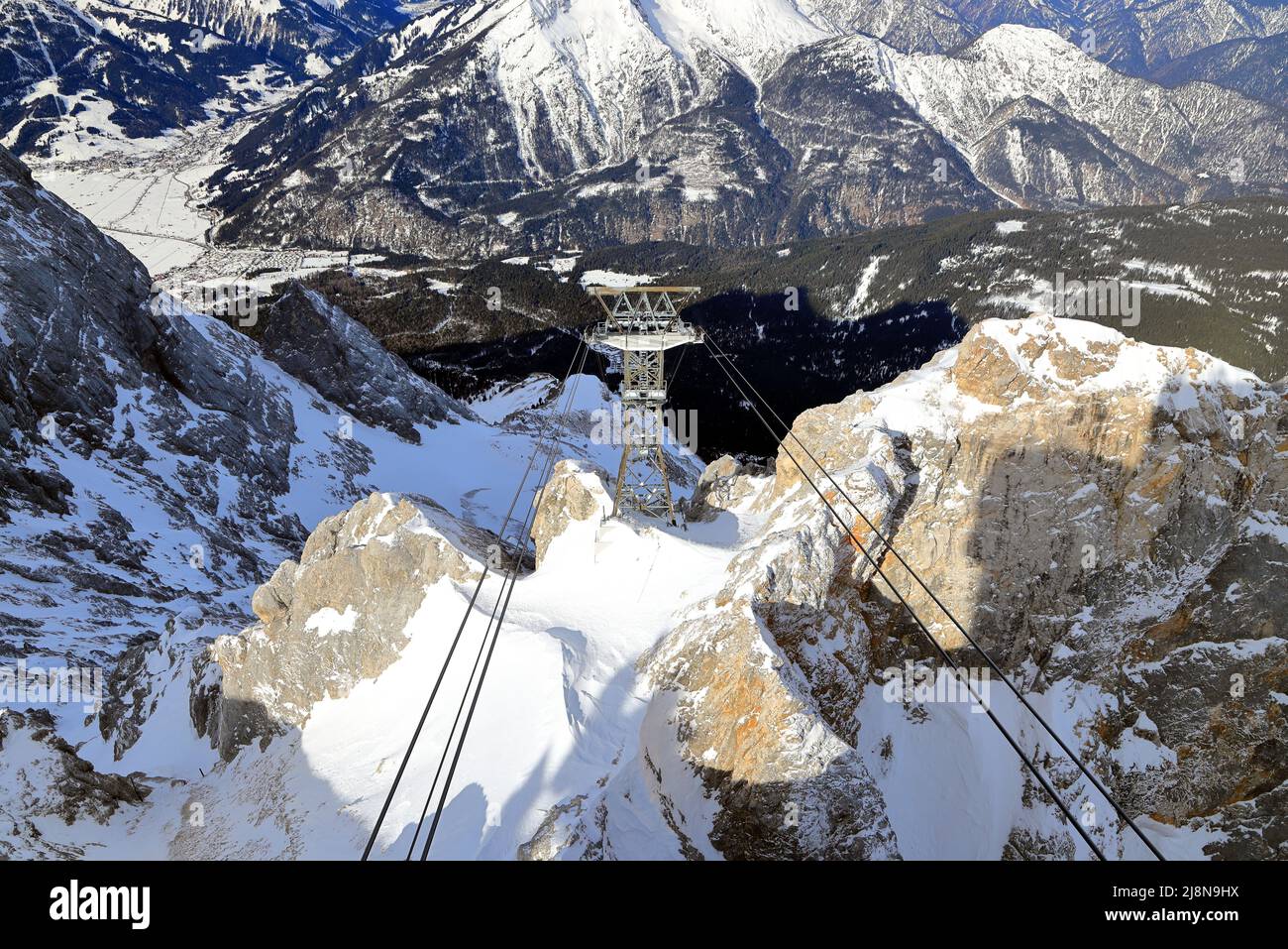 Panorama view of snow mountain from Zugspitze - the highest point of ...