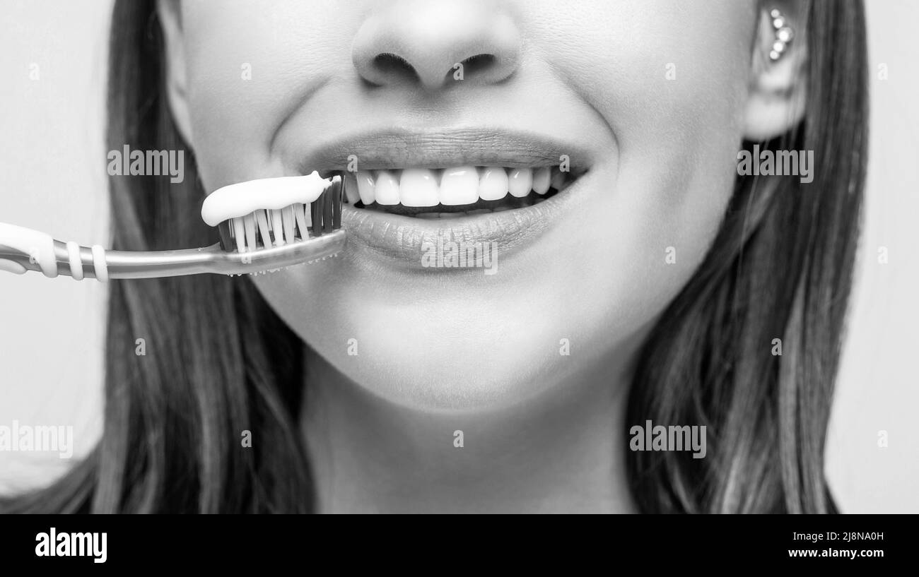 Dental health background. Close up of perfect and healthy teeth with ...