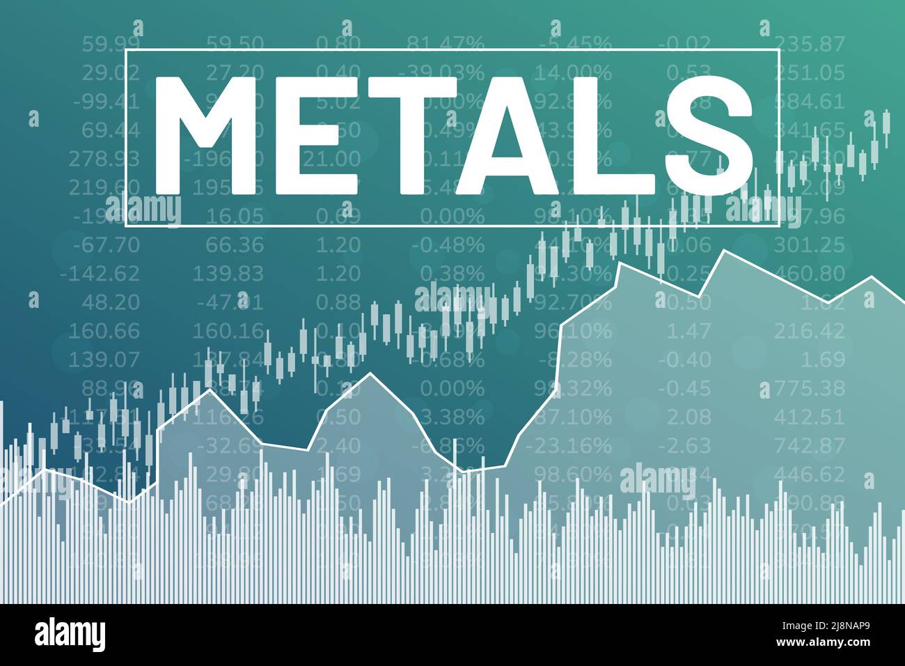 Financial market sector Metals on green and blue finance background ...