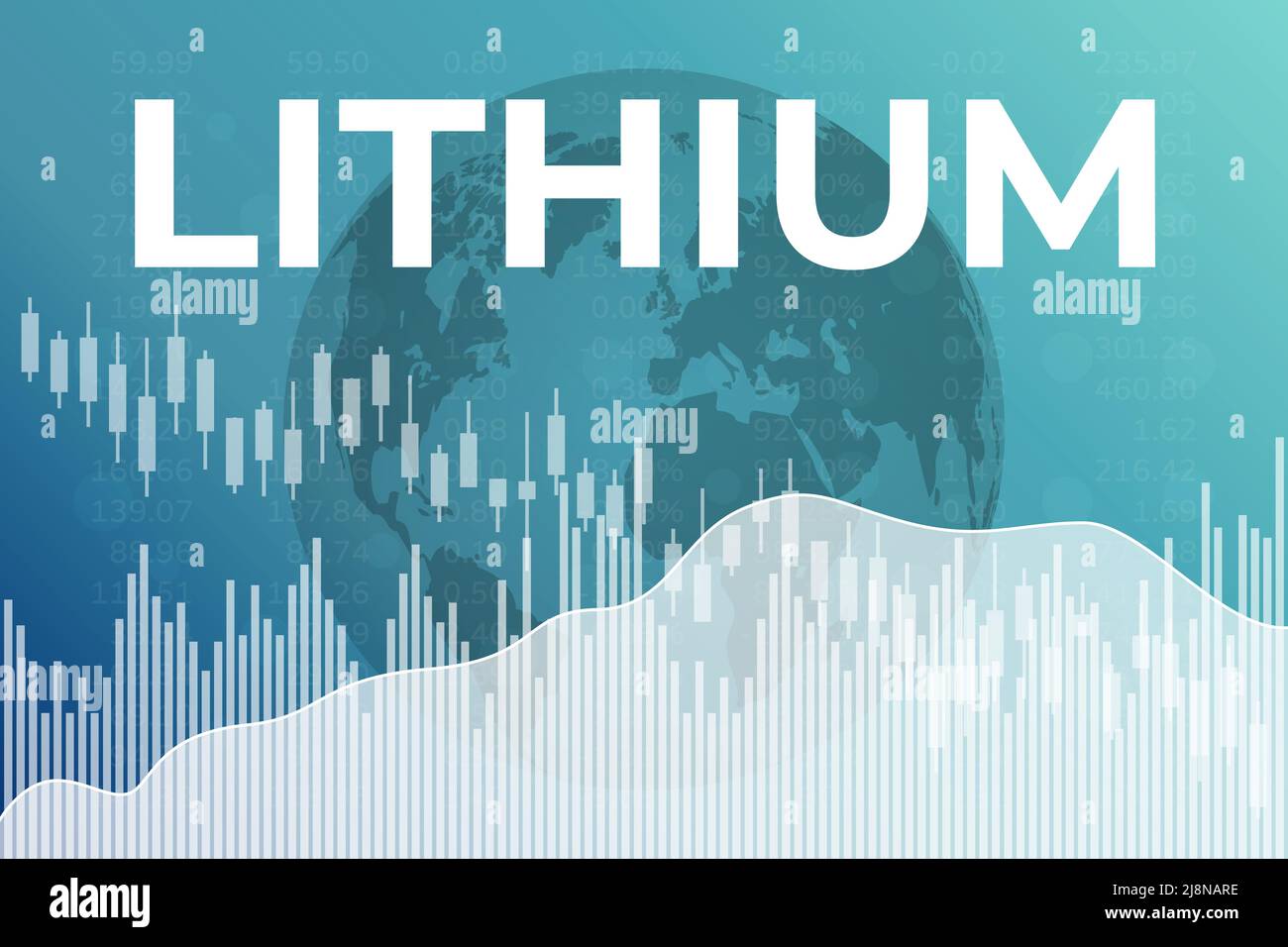 Price change on trading Lithium on blue finance background from graphs ...