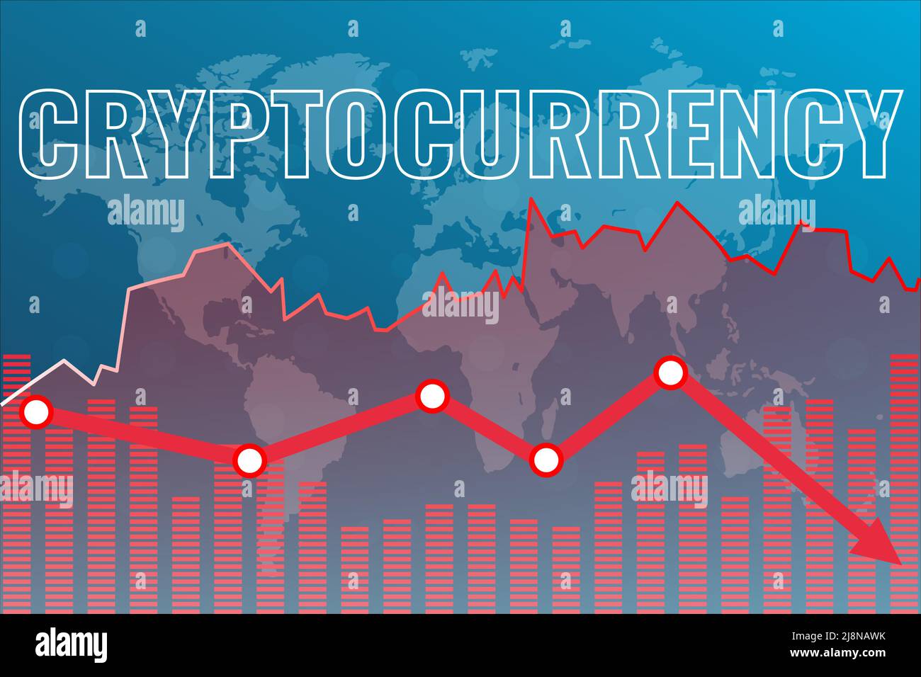 Cryptocurrency price trend on financial market on blue background ...