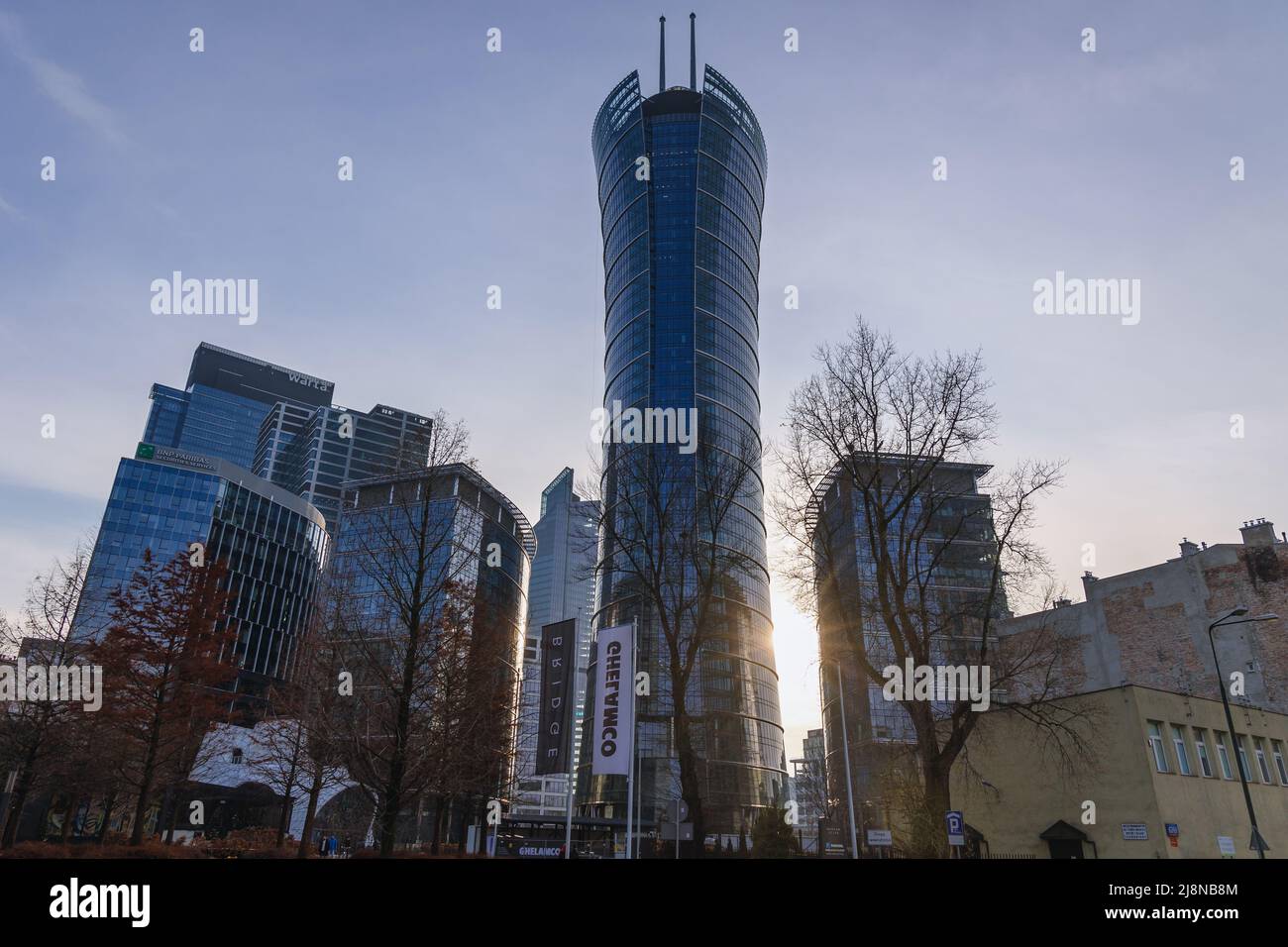Modern buildings with Warsaw Spire complex of office buildings in ...