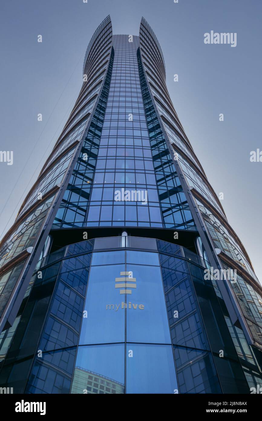 Main tower of Warsaw Spire complex of office buildings in Warsaw ...