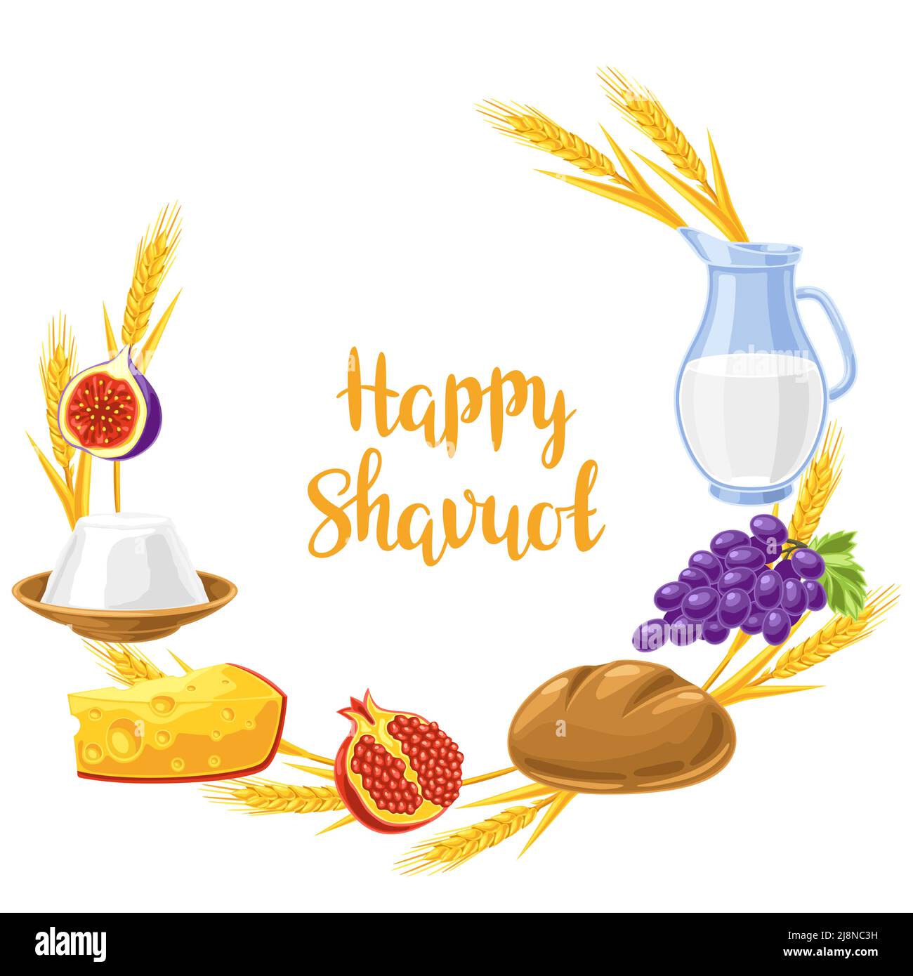 Happy Shavuot decorative frame. Holiday background with Jewish festival ...