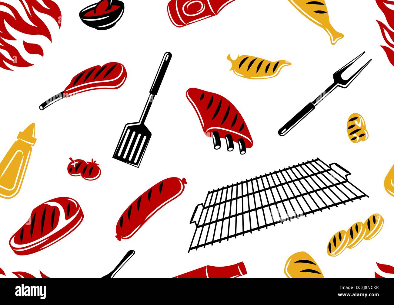 Bbq seamless pattern with grill objects and icons. Stylized kitchen and ...