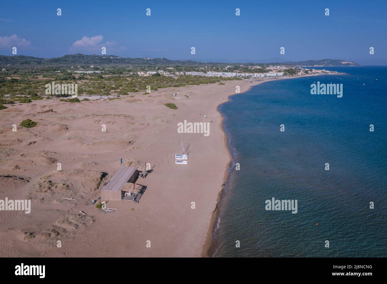 Ionian Sea shore with Halikounas Beach over Korission coastal lagoon ...