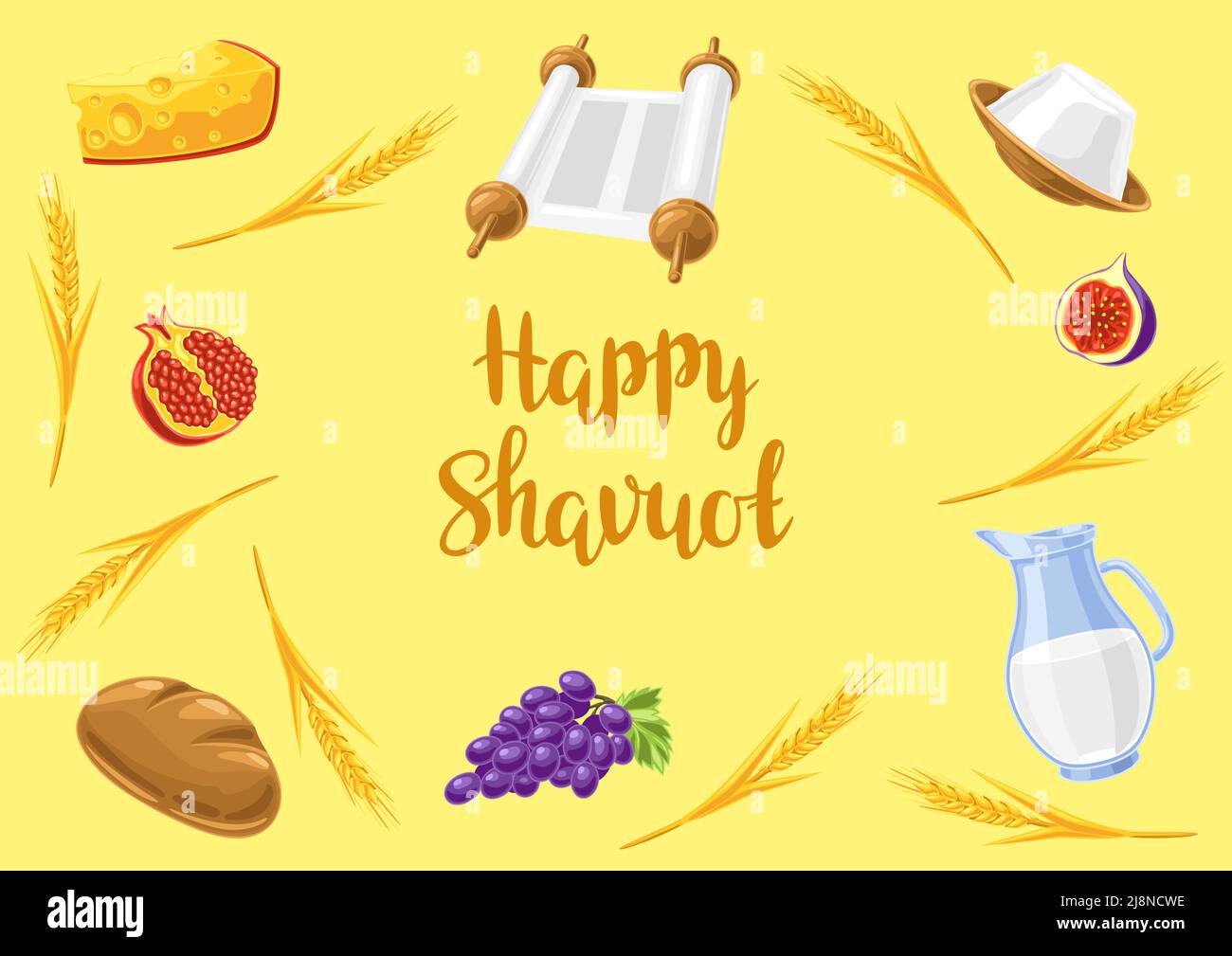 Happy Shavuot illustration. Holiday background with Jewish festival ...