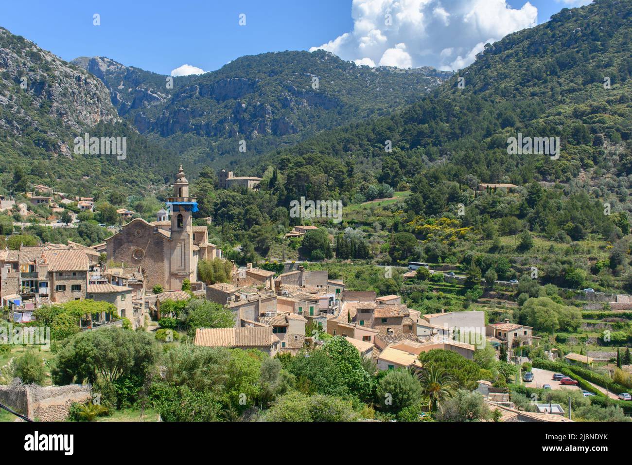 View of Valldemossa, Mallorca, Spain. Village in the valley surrounded ...