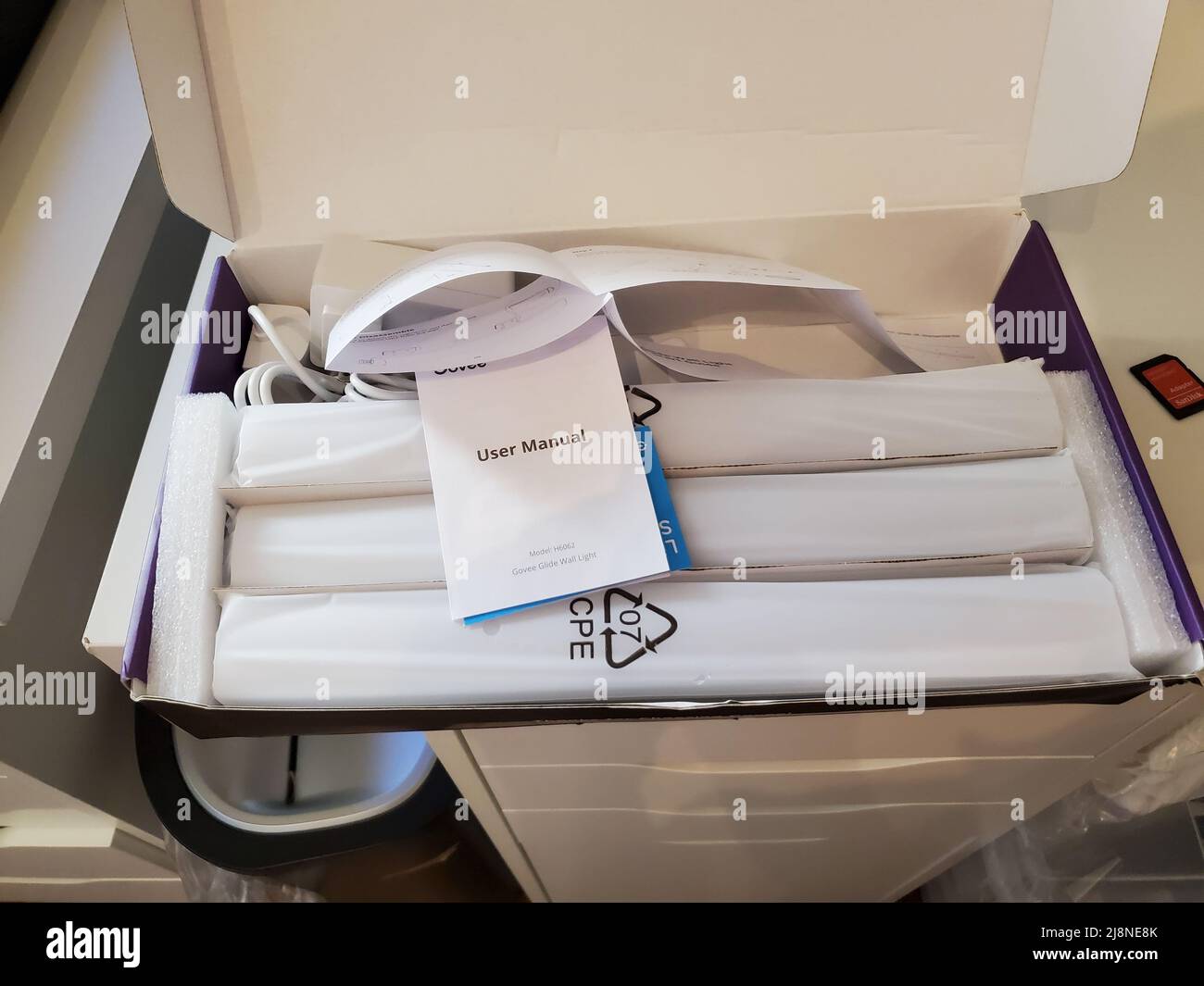 USA. 23rd Feb, 2022. Components of Govee Glide LED smart wall light in ...