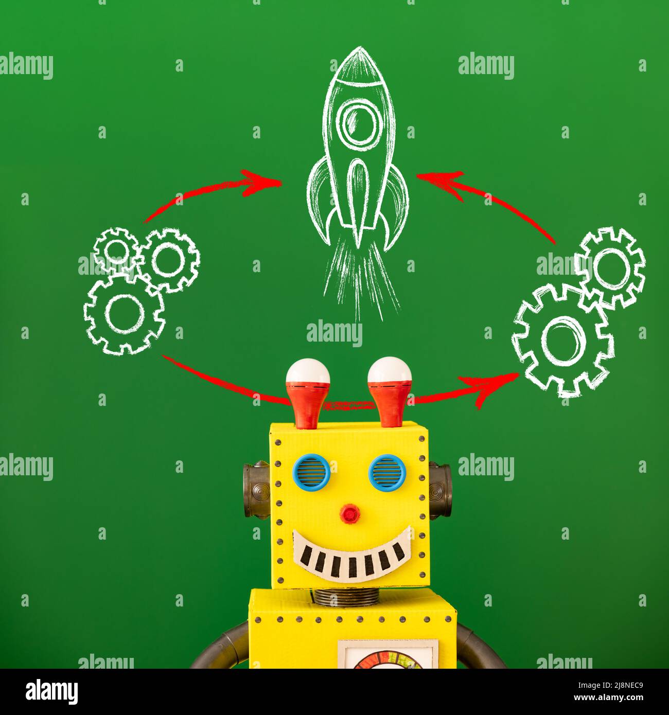 Happy toy robot. Education, creative and innovation technology concept ...