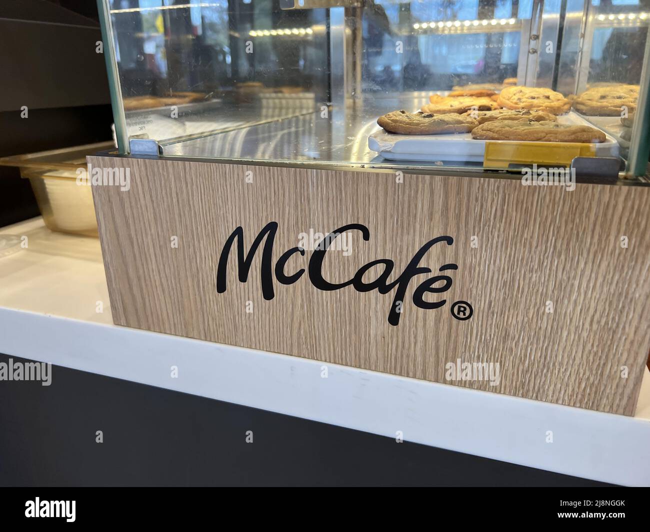 Sign for McCafe items at McDonald's restaurant in Lafayette, California ...
