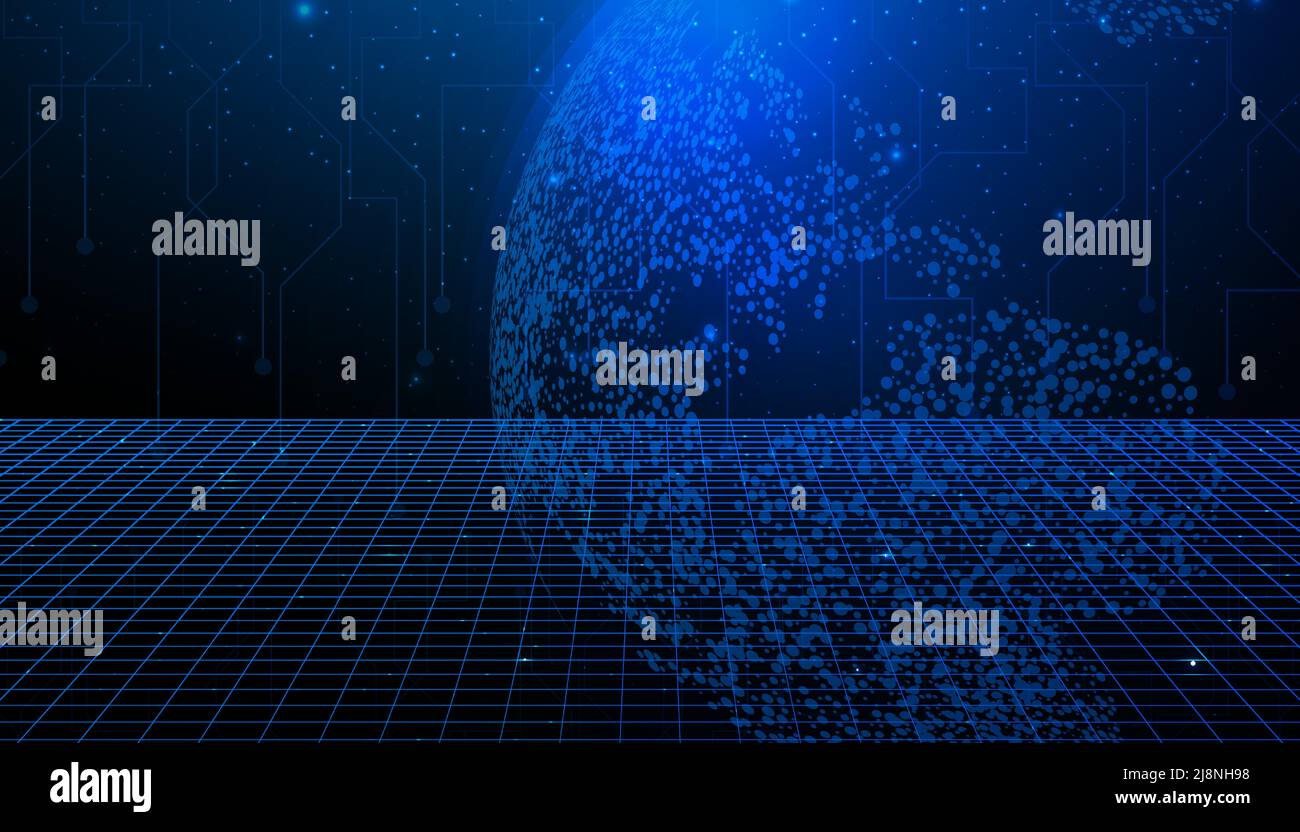 Wireframe perspective grid. Space neon infinity mesh, abstract retro ...