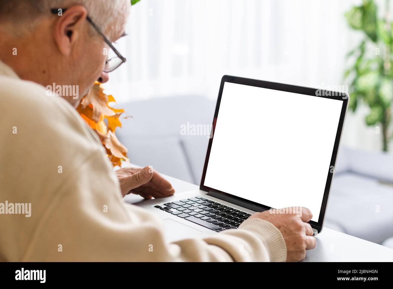 computer mockup image blank screen. hand man work using laptop with ...