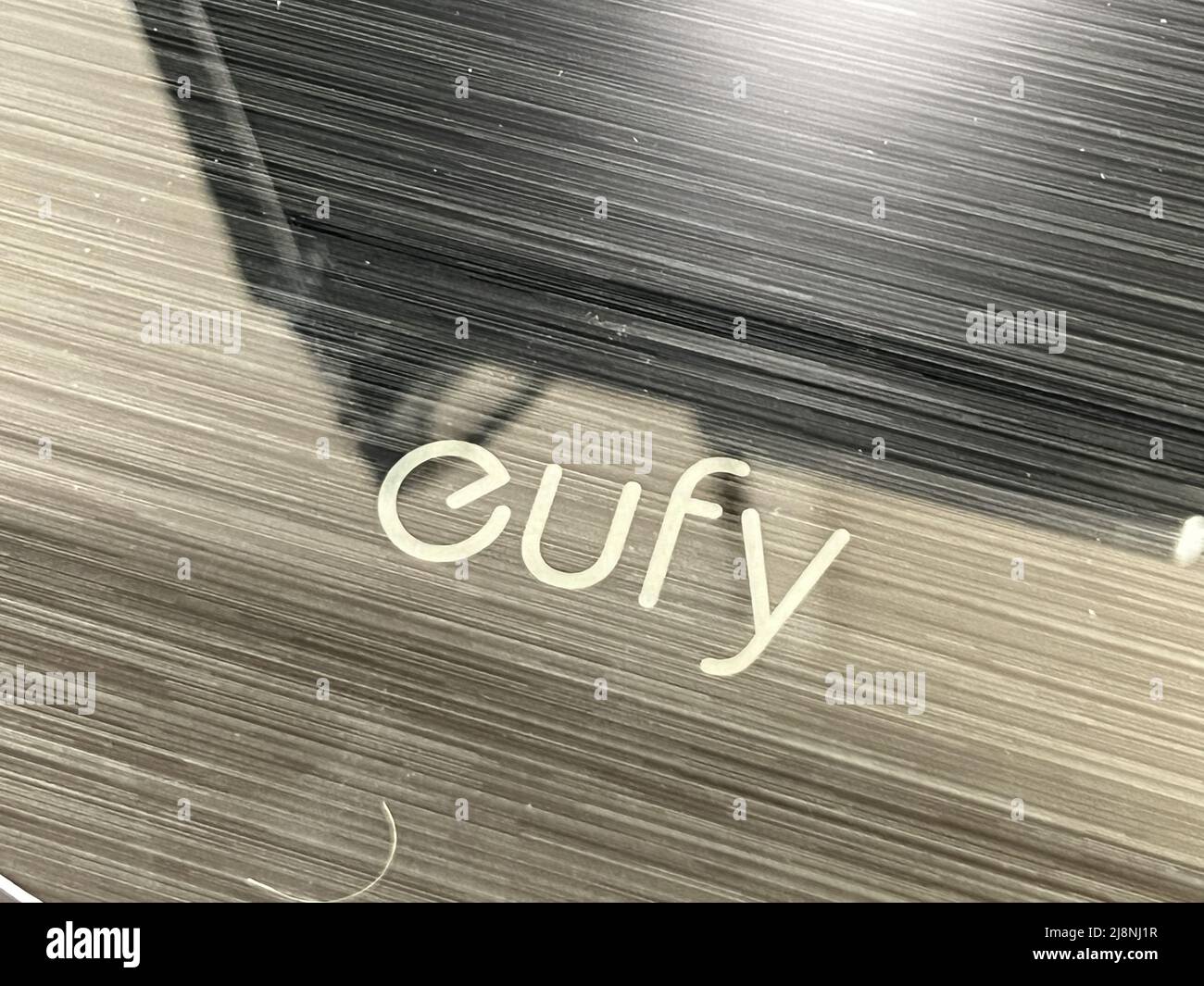 Eufy Robovac robotic vacuum cleaner from Anker, close-up of Eufy logo ...