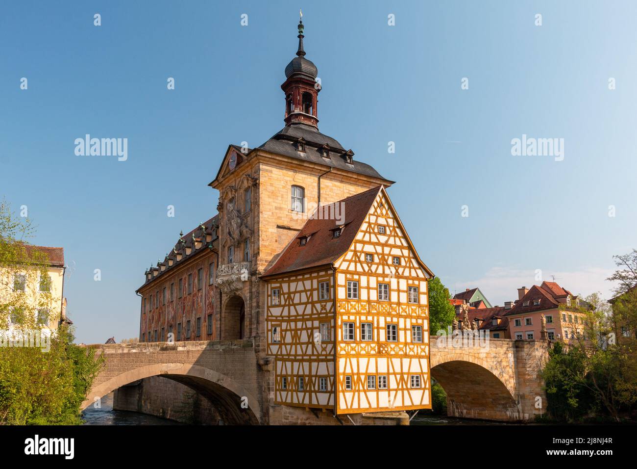 Bamberg old town hall on the Regnitz river in Bavaria Stock Photo - Alamy